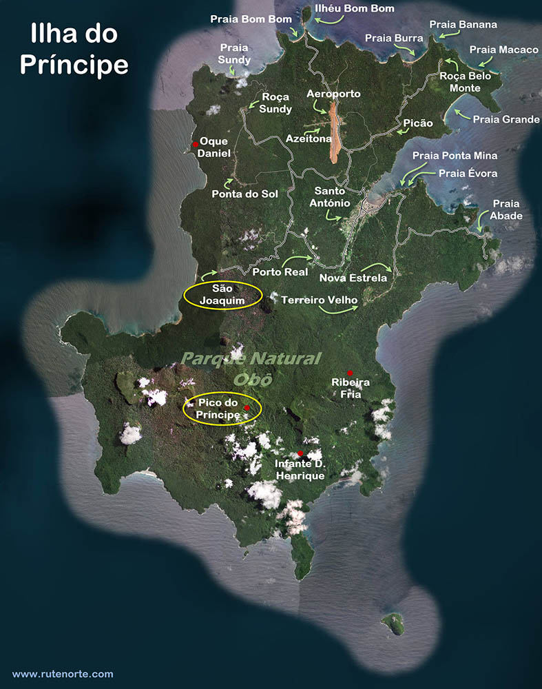 Pico do Príncipe - Mapa Ilha Príncipe - Rute Norte